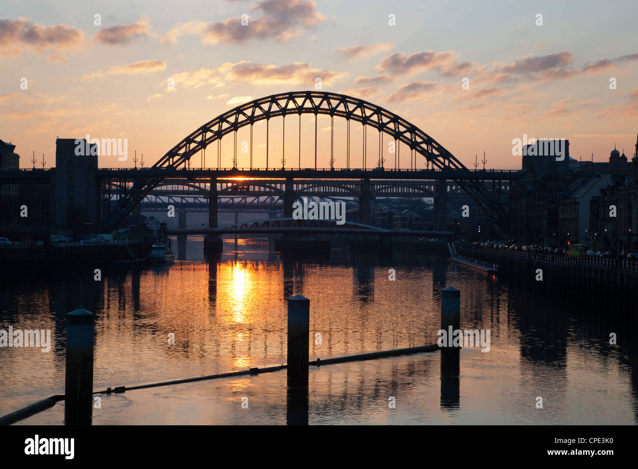 Tyne Bridge at sunset, spanning the River Tyne between Newcastle and ...