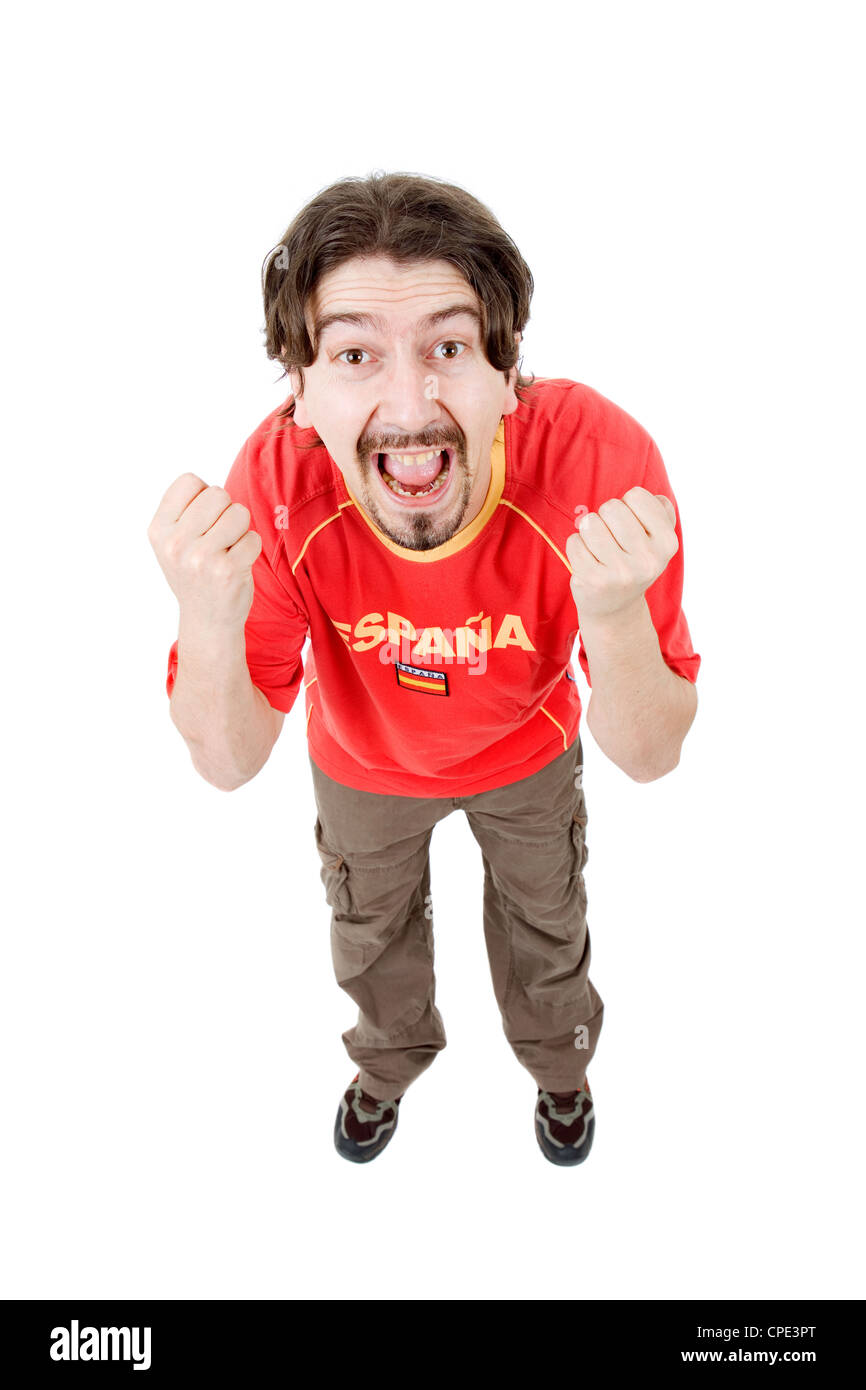 happy spanish man supporter, isolated on white Stock Photo - Alamy