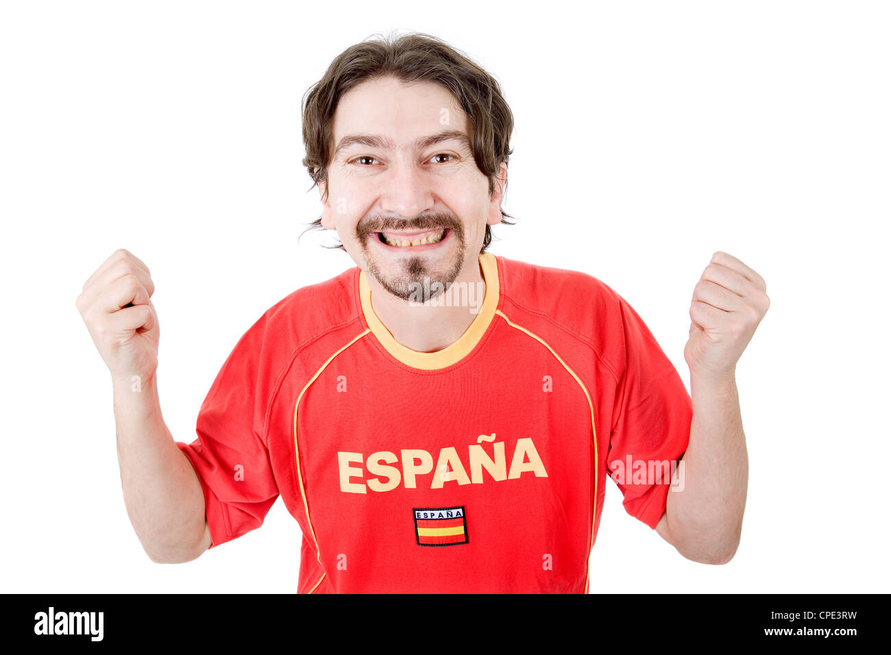 happy spanish man supporter, isolated on white Stock Photo - Alamy