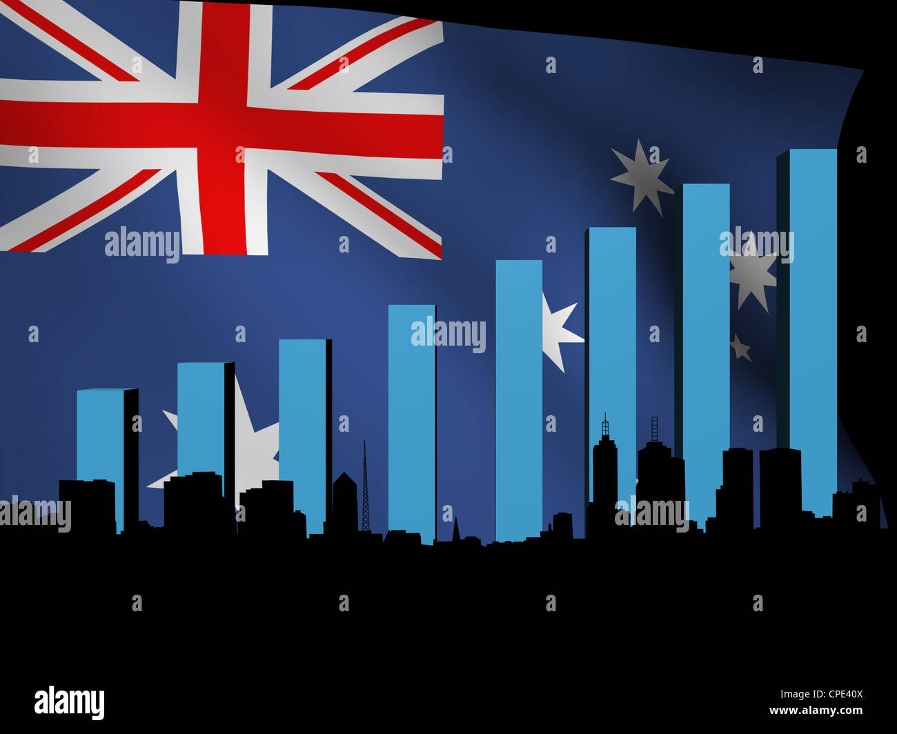 Melbourne skyline and graph over Australian flag illustration Stock ...
