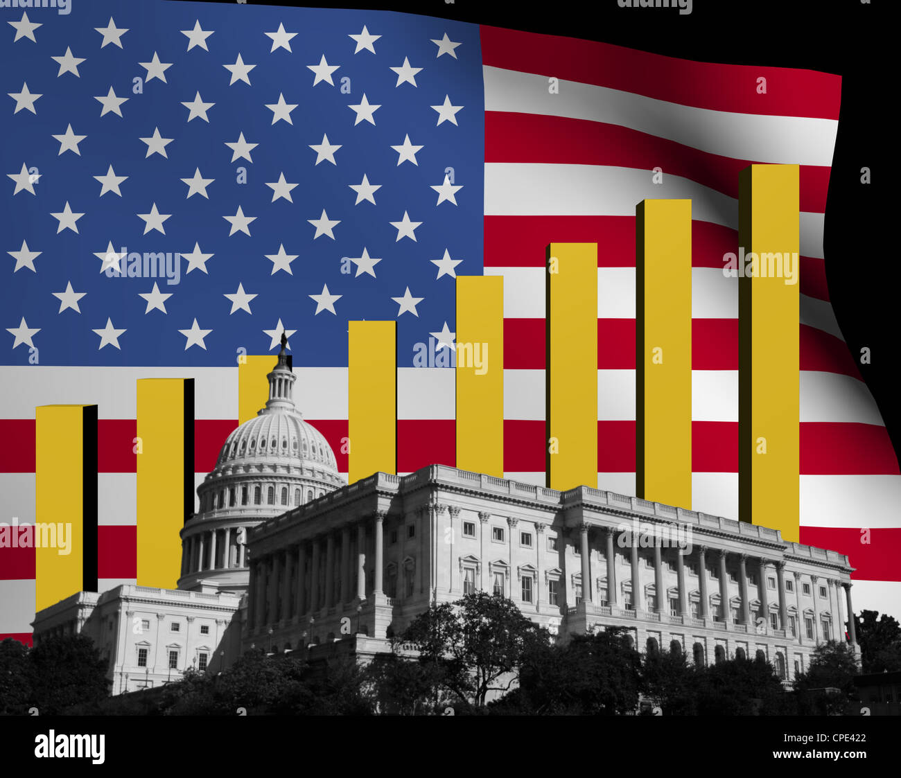 US State Capitol and graph over American flag illustration Stock Photo ...