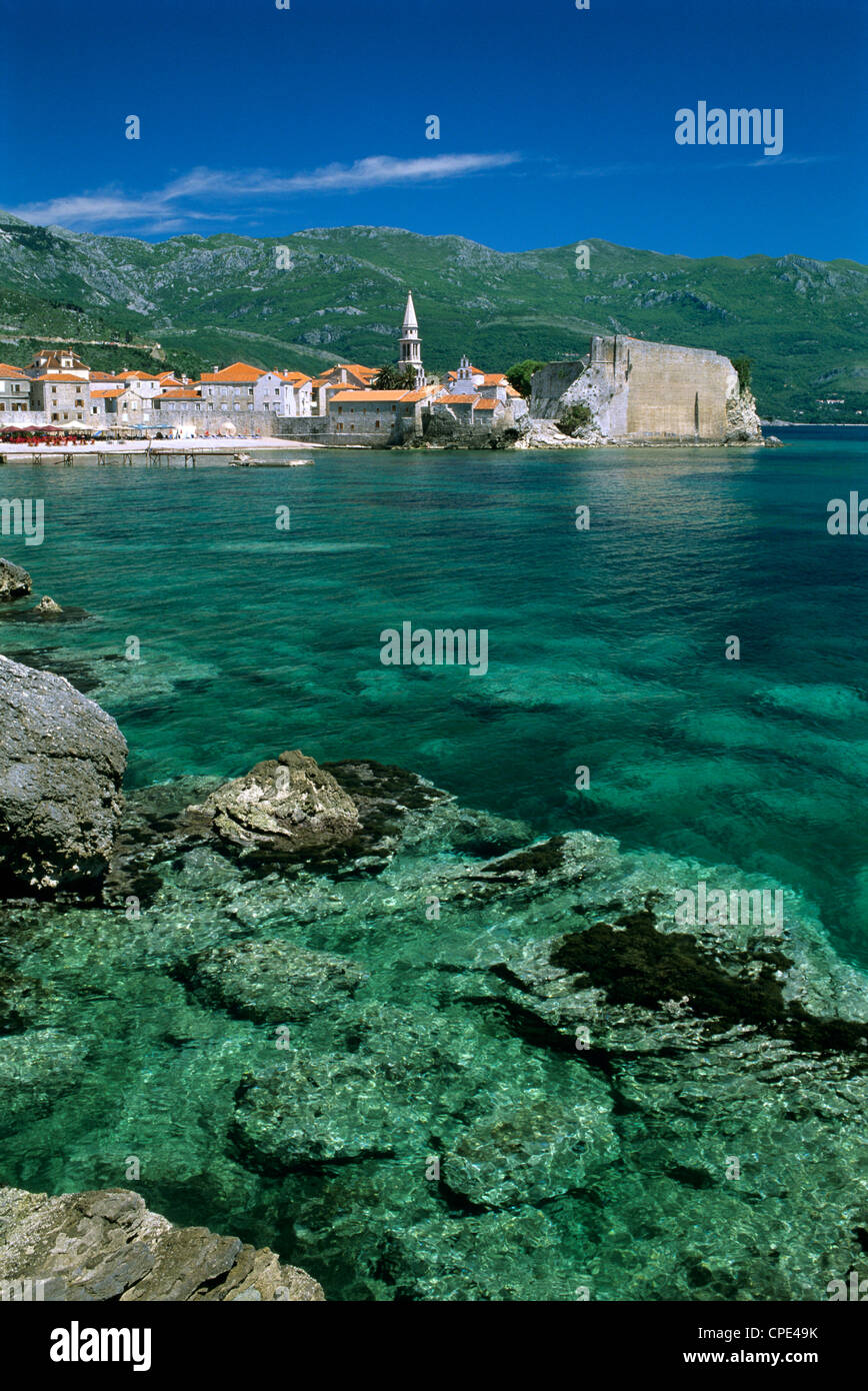 Clear waters in front of the Old Town, Budva, The Budva Riviera ...