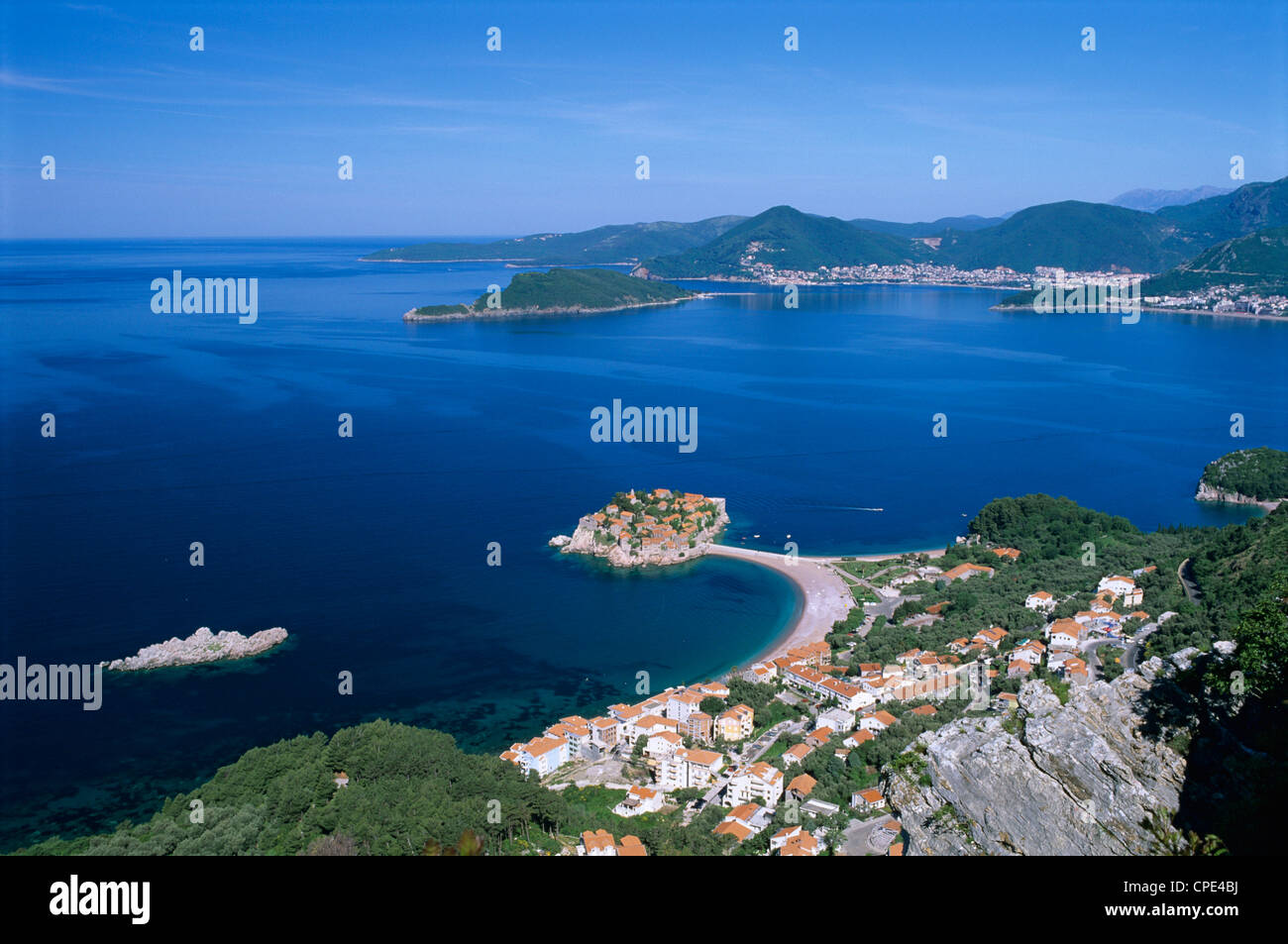 View over bay, Sveti Stefan, The Budva Riviera, Montenegro, Europe ...
