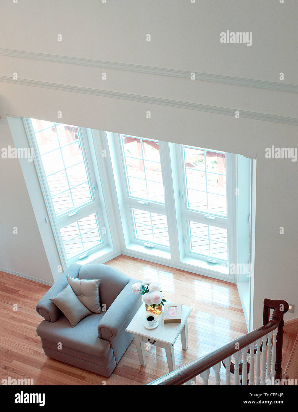 Overhead View Of Sofa And Side-Table Near Window Stock Photo - Alamy