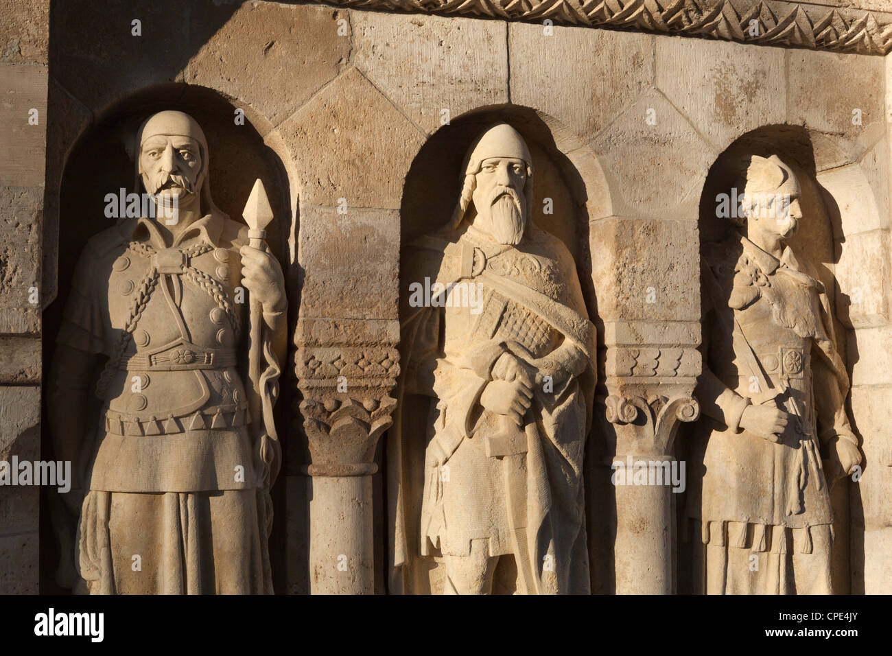 Statues on Fishermen's Bastion (Halaszbastya), Buda, Budapest, Hungary ...