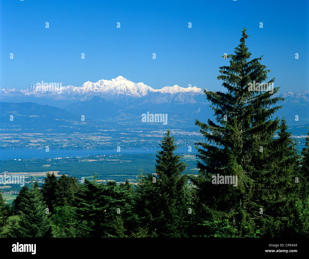 Mont Blanc range viewed from Col de la Faucille, near Gex, Rhone Alpes ...