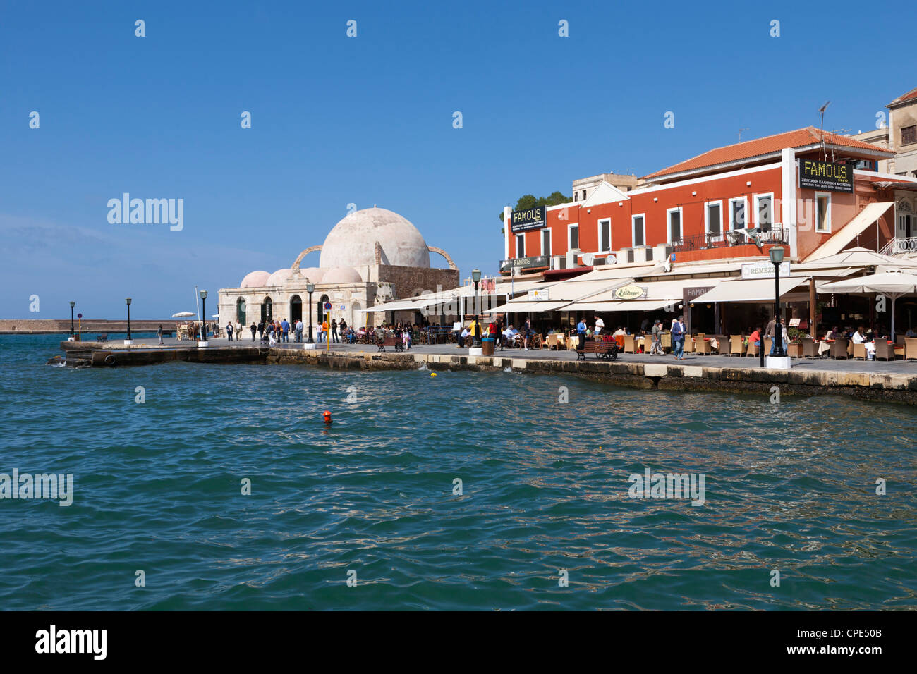 View over Venetian Harbour to Mosque of the Janissaries, Chania (Hania ...