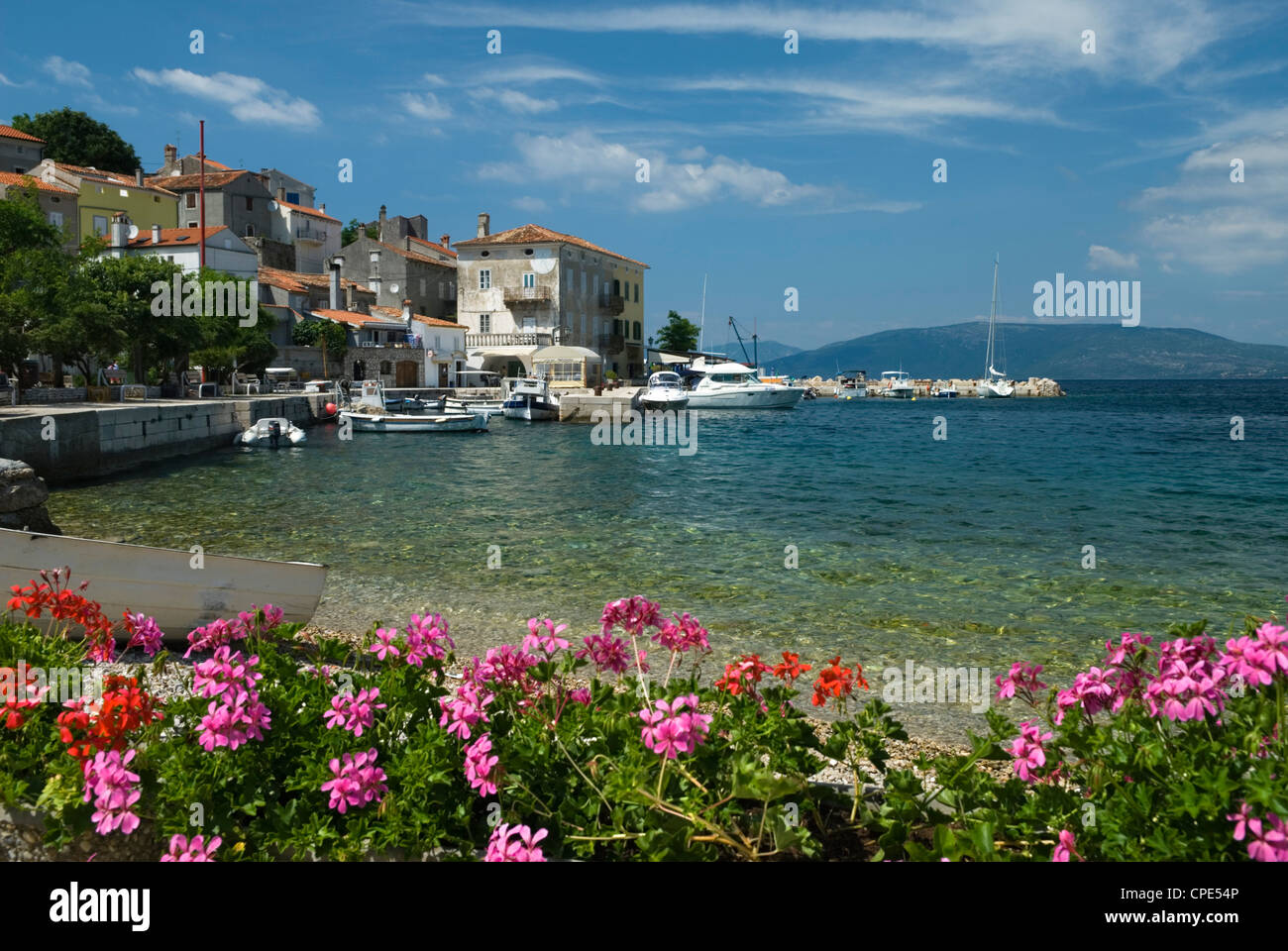 View over fishing village, Valun, Cres Island, Kvarner Gulf, Croatia ...