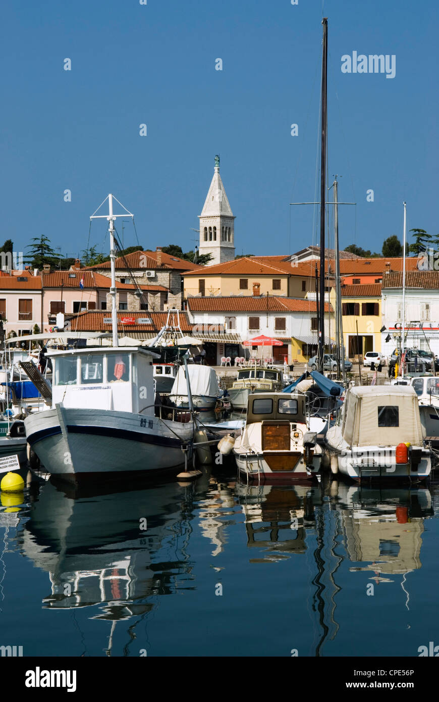 Harbour and Venetian style campanile, Novigrad (Cittanova), Istria ...