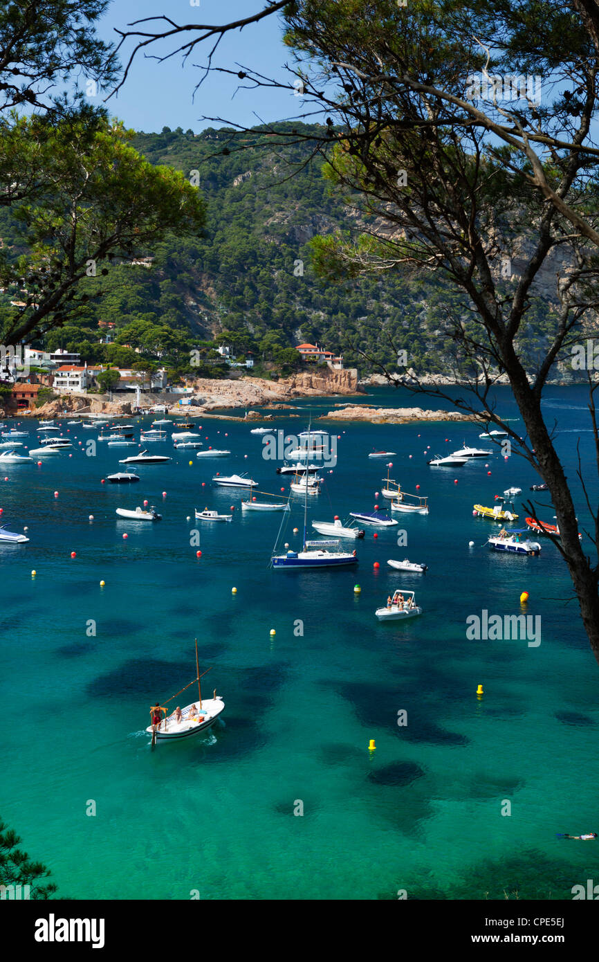 View over bay, Aiguablava, near Begur, Costa Brava, Catalonia, Spain ...