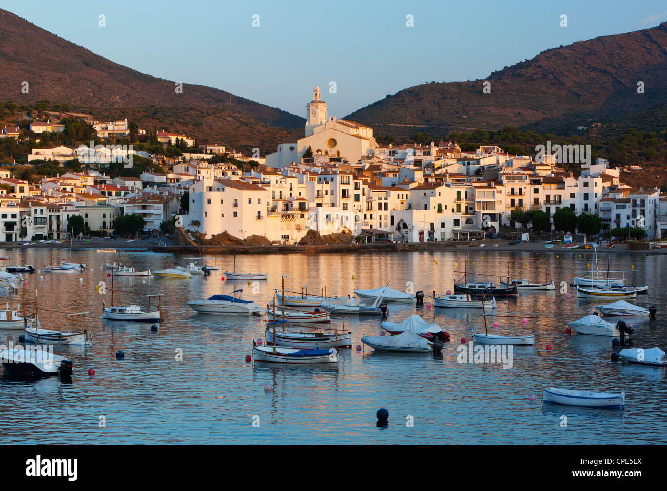 Harbour and town, Cadaques, Costa Brava, Catalonia, Spain Stock Photo ...