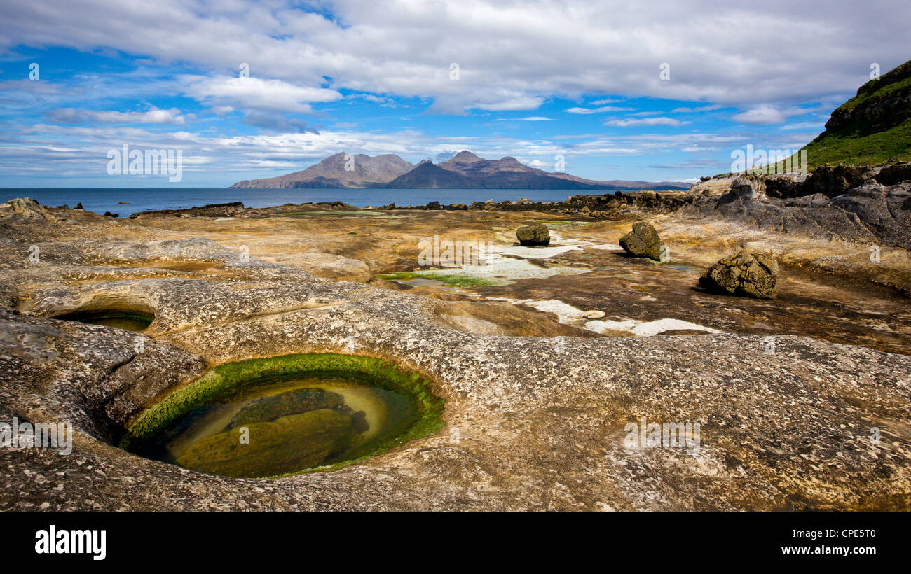 Looking towards Rum from the rock formations beyond Laig Bay, Isle of ...