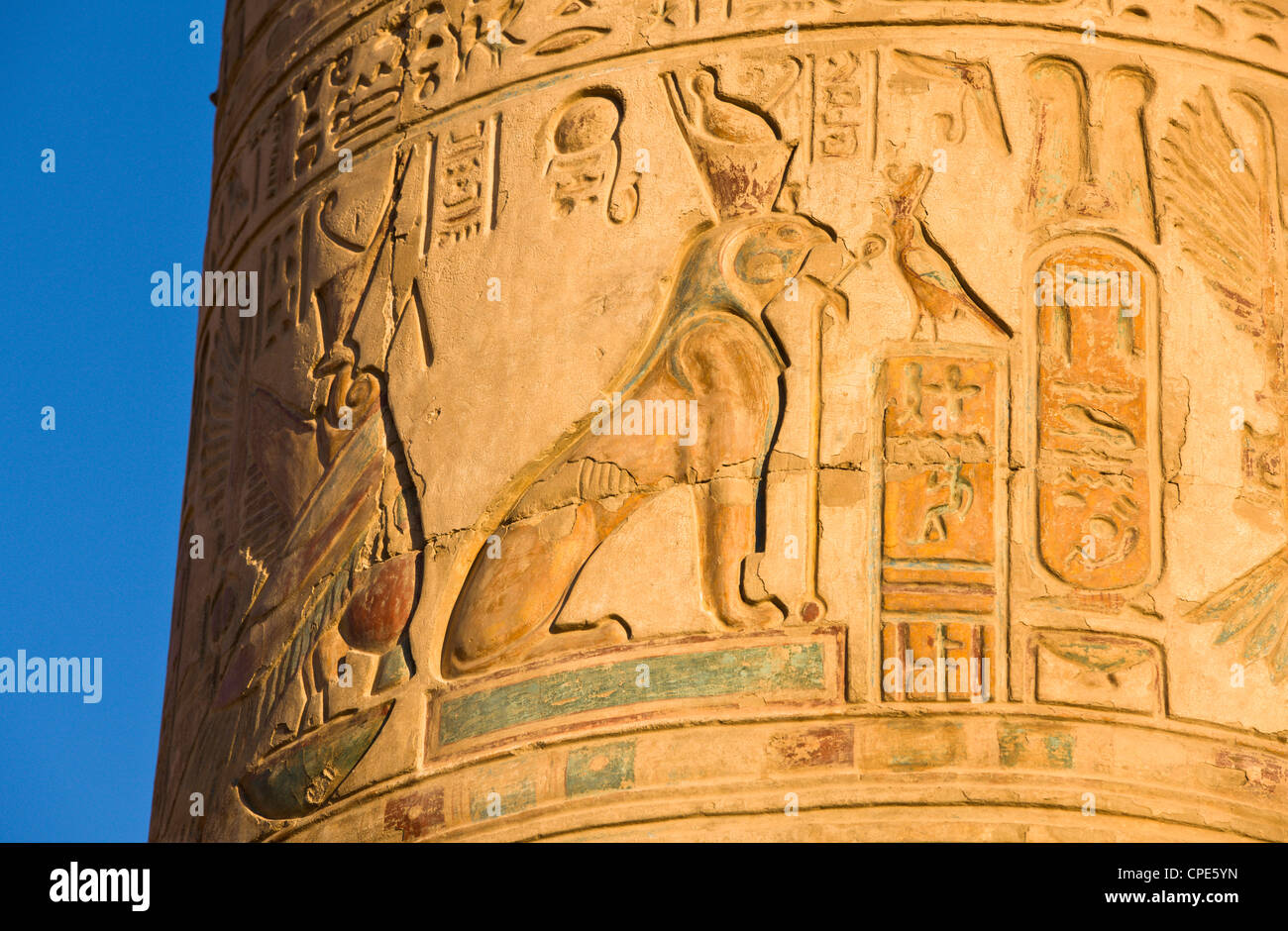 Painted pillar at the Temple of Sobek and Haroeris, Kom Ombo, Egypt ...