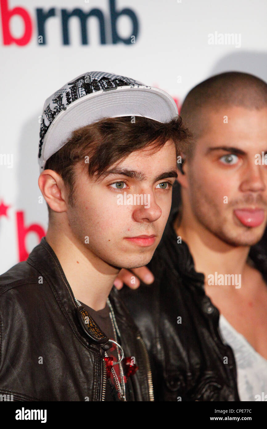 The Wanted boy band members. Backstage for a photocall before their ...