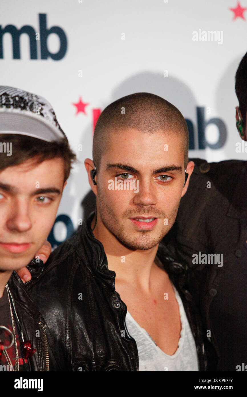 The Wanted boy band members. Backstage for a photocall before their ...