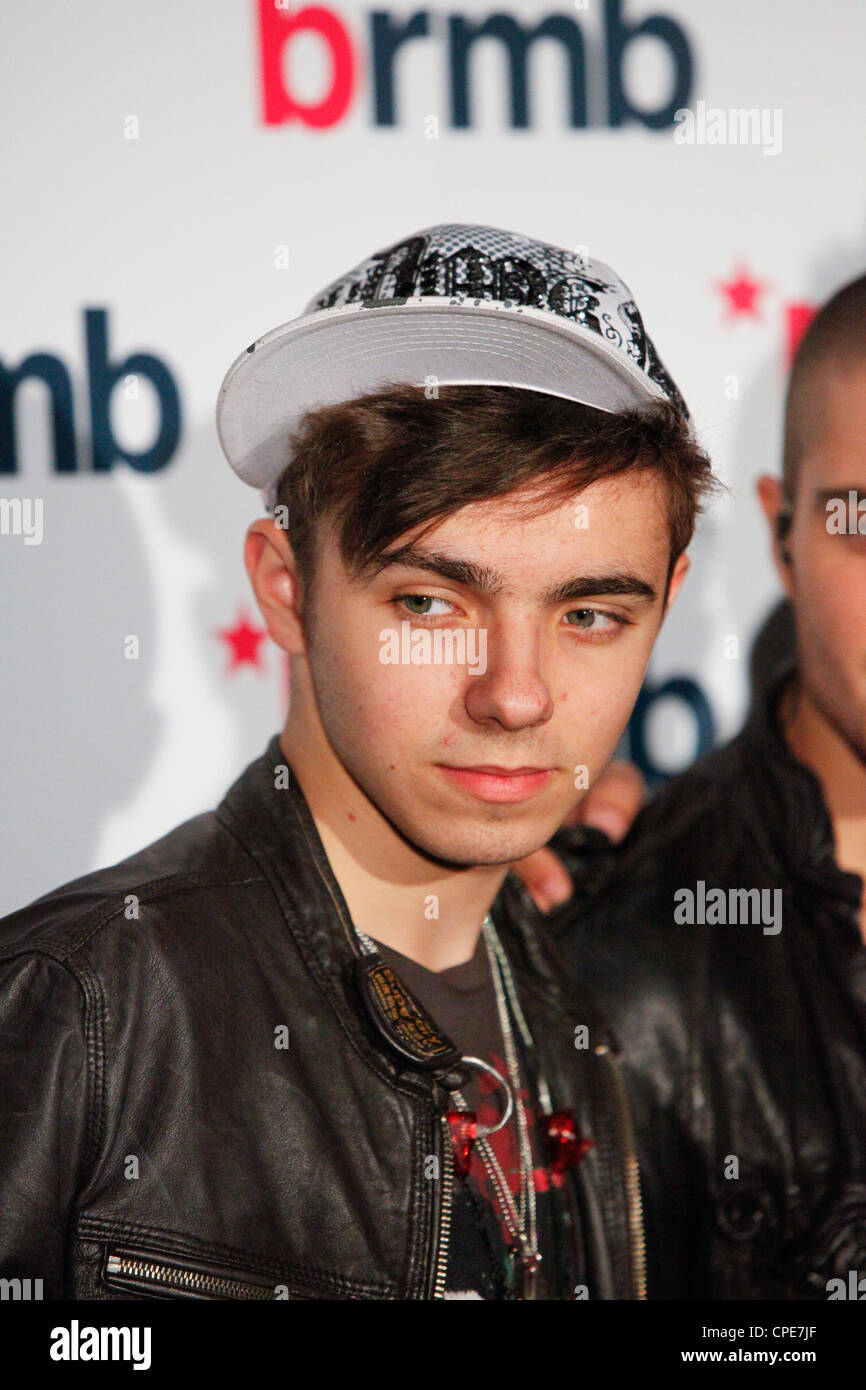 The Wanted boy band members. Backstage for a photocall before their ...