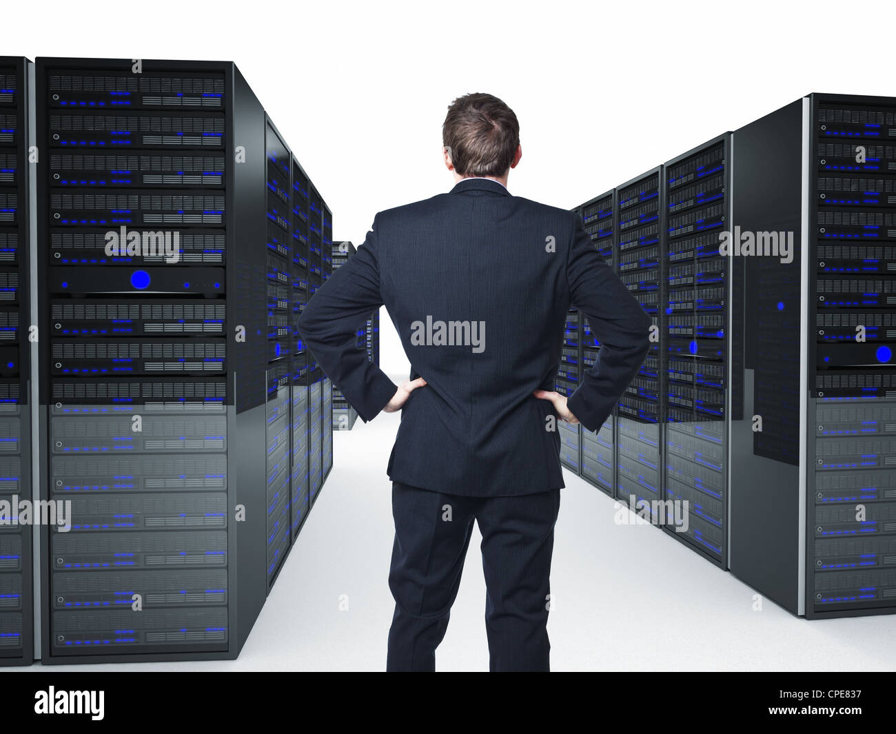 man back view and 3d server Stock Photo - Alamy