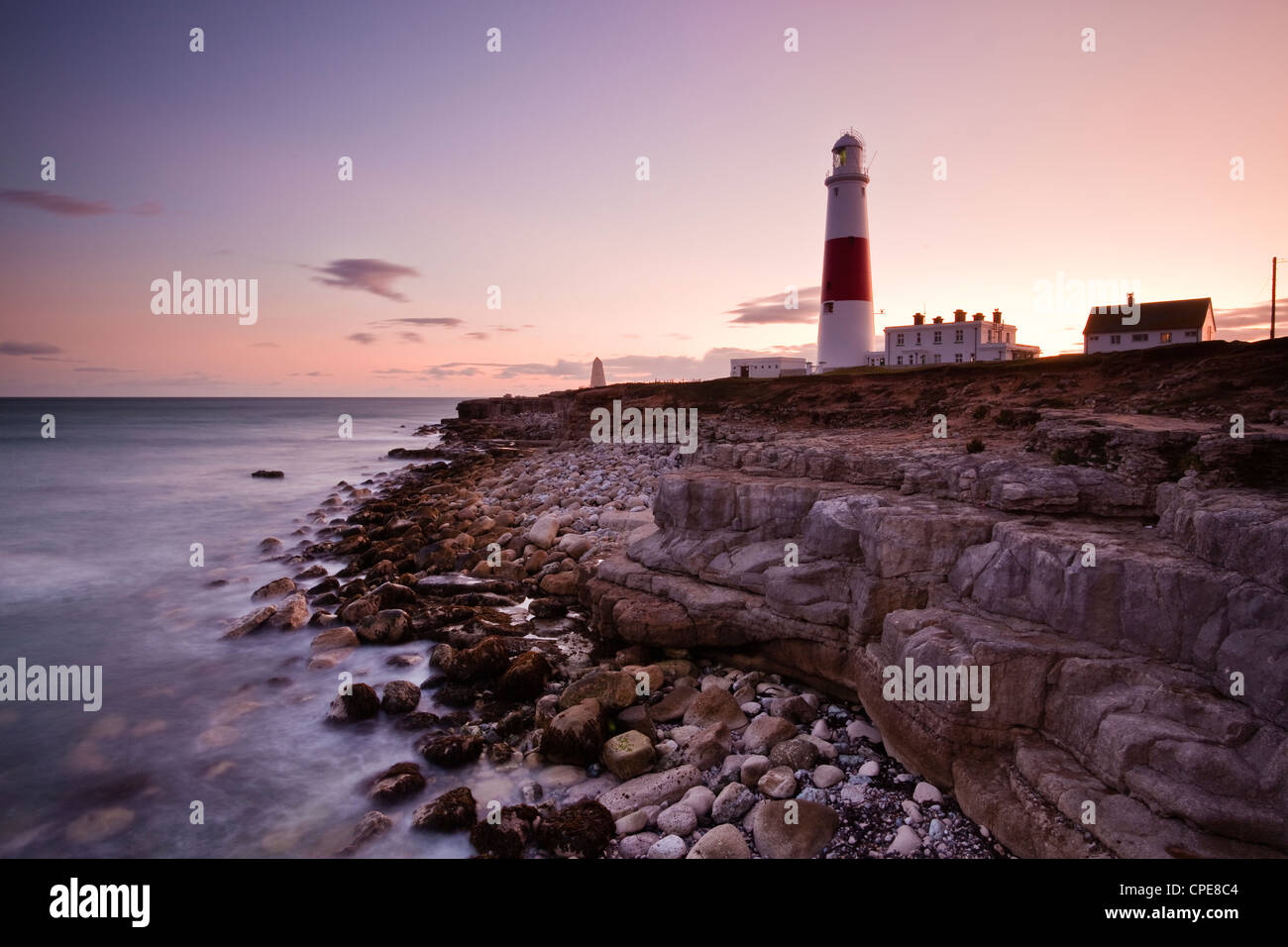 Portland Bill lighthouse at sunset, Dorset, England, United Kingdom ...
