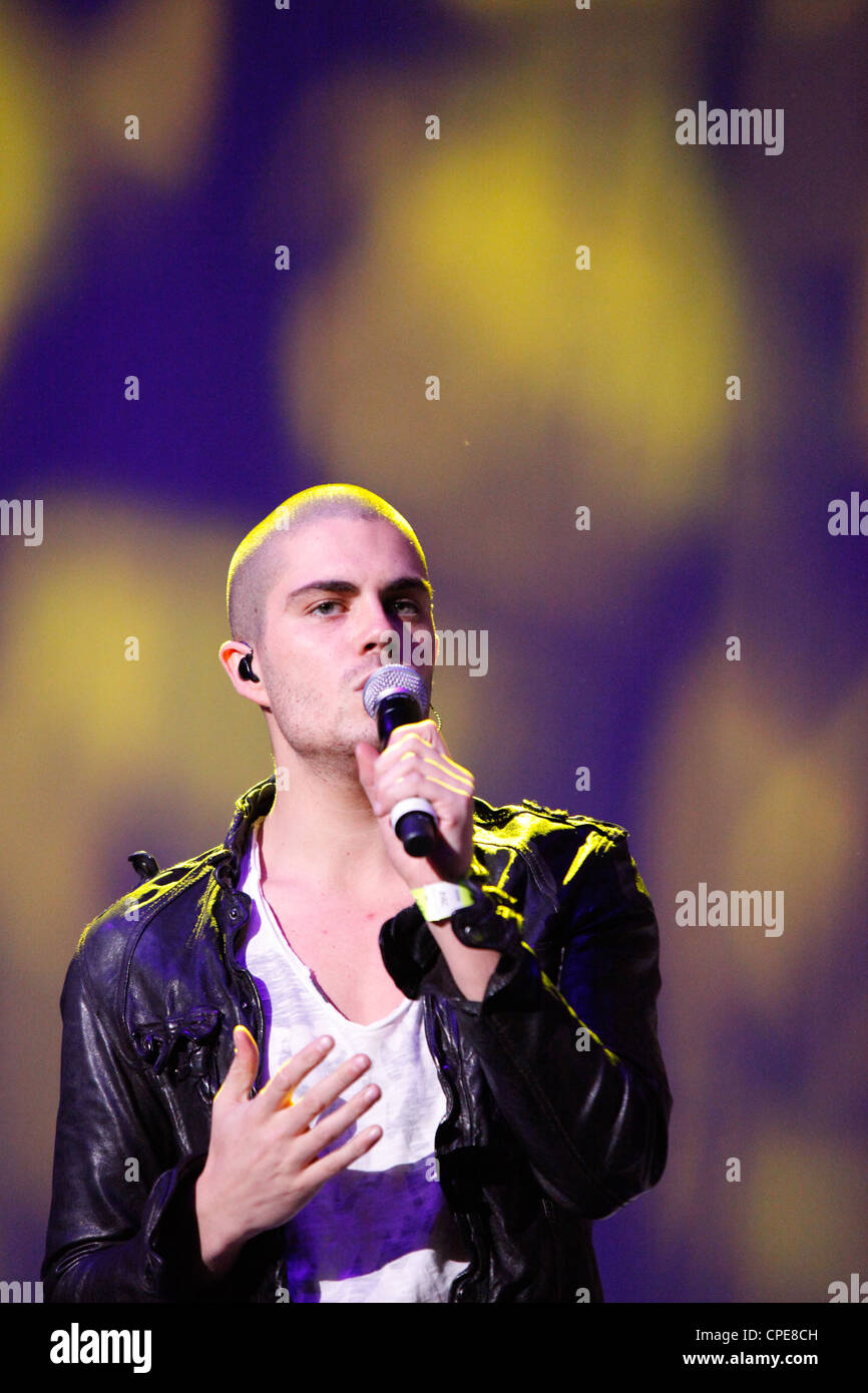 Max George of the boyband The Wanted performs on stage at Birmingham's ...