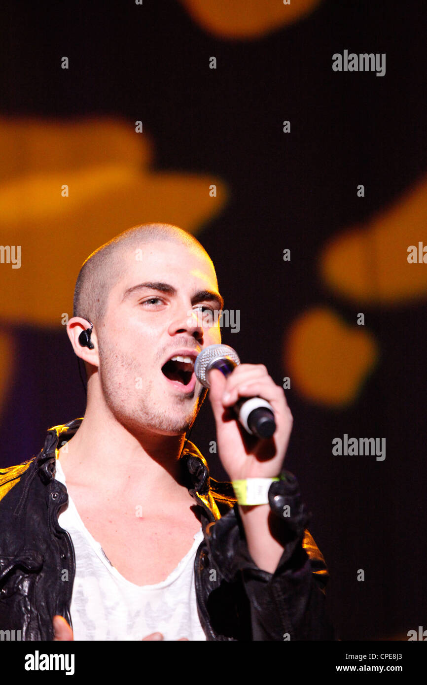 Max George of the boyband The Wanted performs on stage at Birmingham's ...