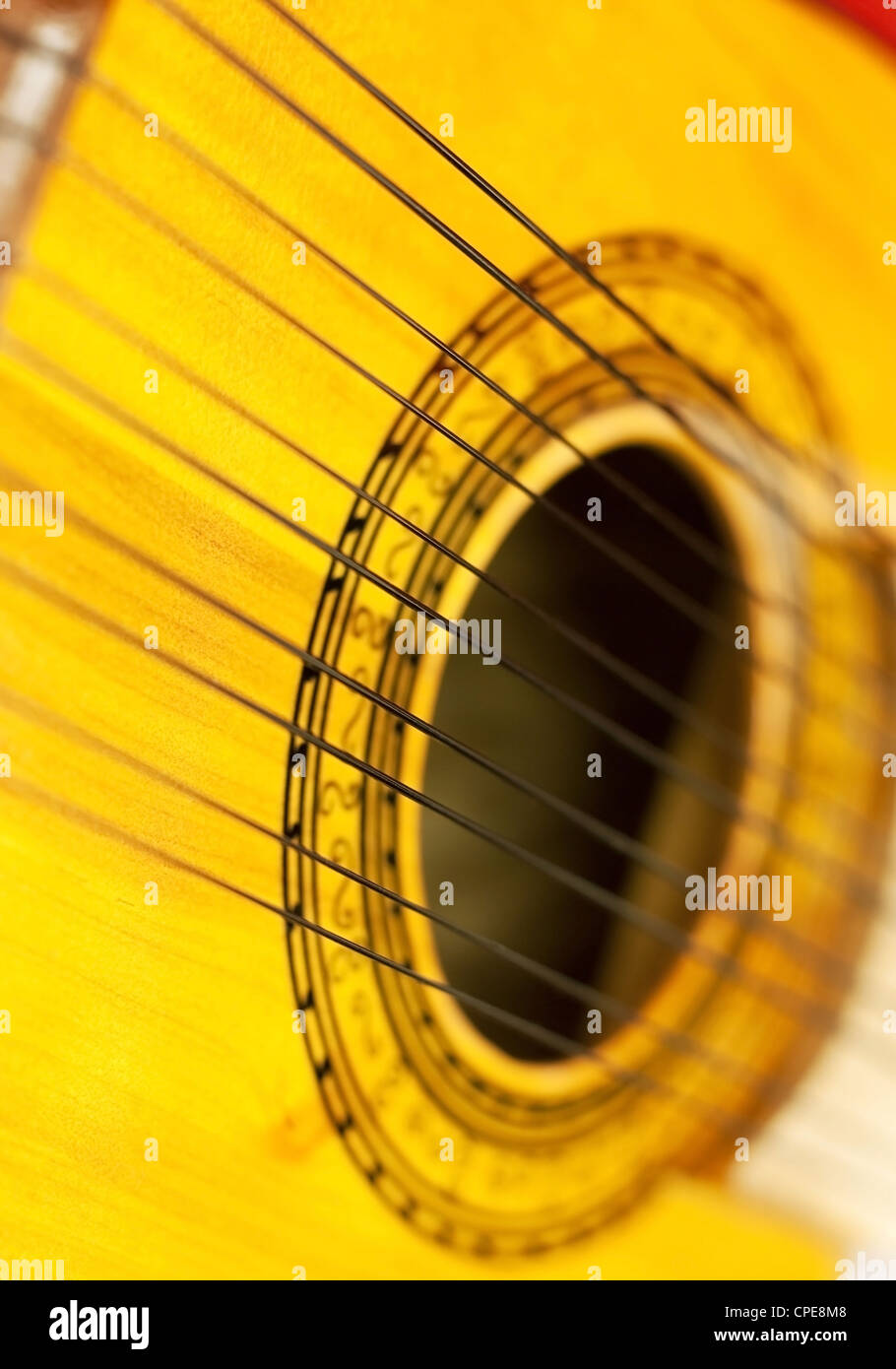 Charango, sound hole of stringed acoustic instrument with 10 strings ...