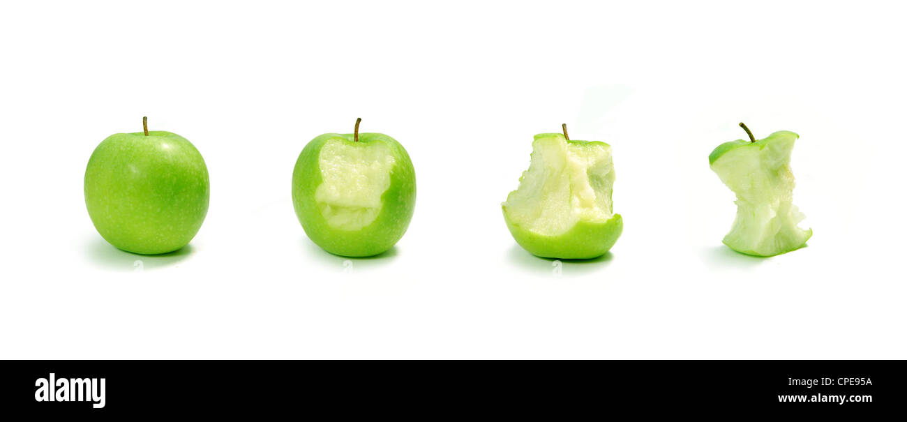 Conceptual image of various stages of an eaten apple Stock Photo - Alamy