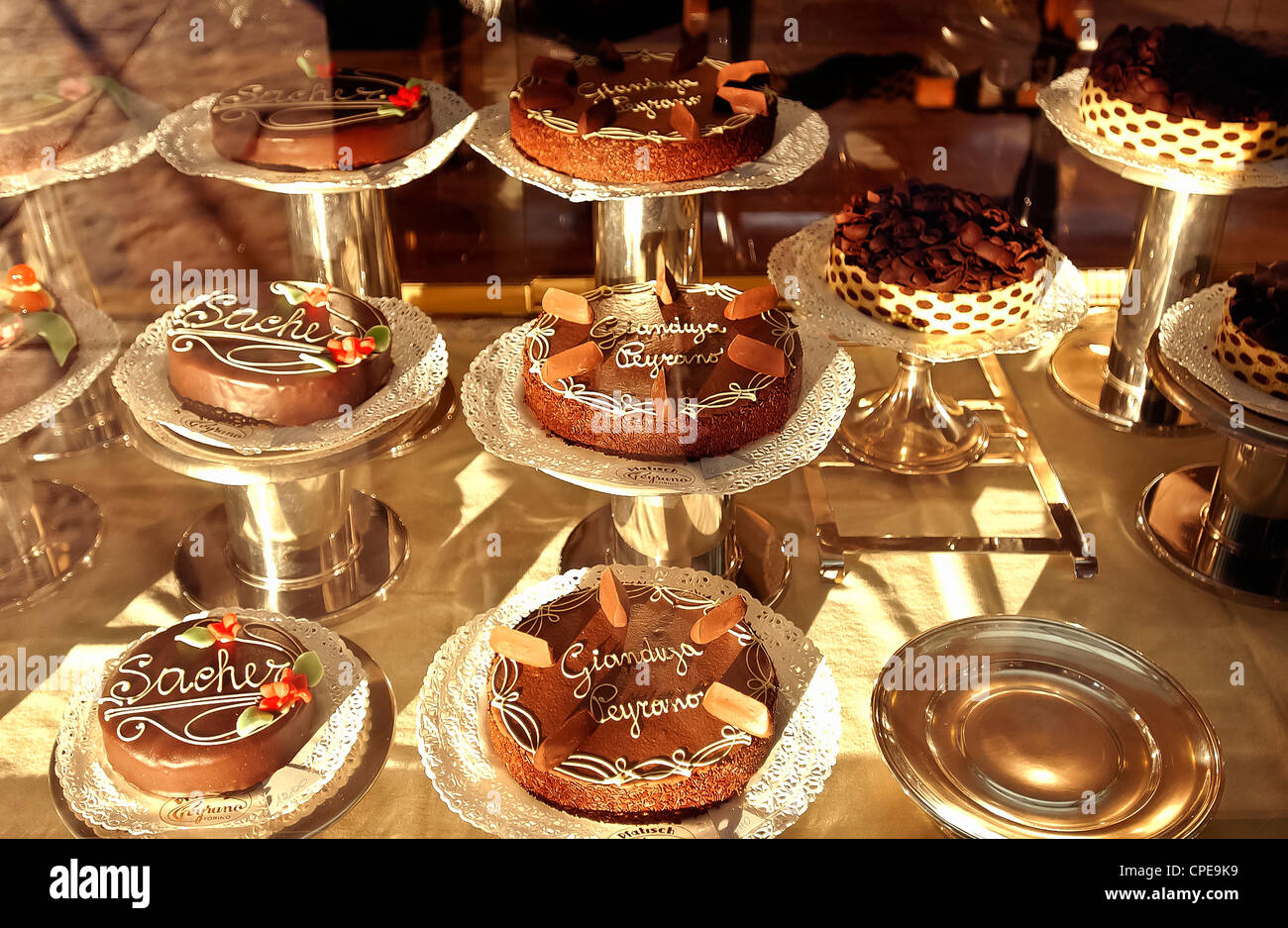 Europe Italy Piedmont Turin Pastry shop Peyrano Chocolate Cakes Stock ...