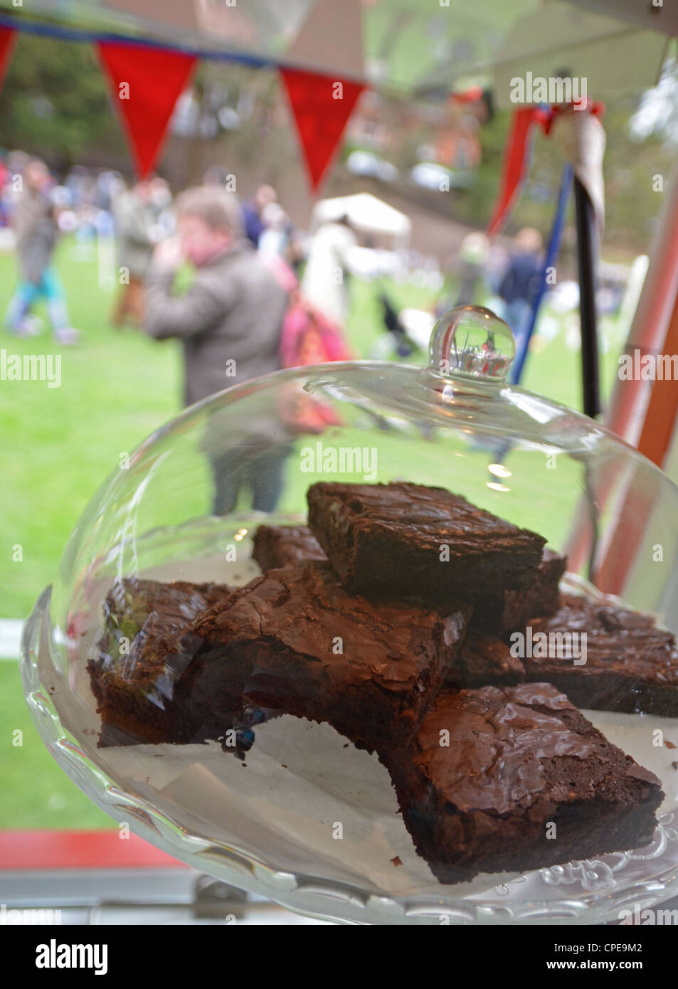 Chocolate brownies on a cake stand at village fete Stock Photo - Alamy