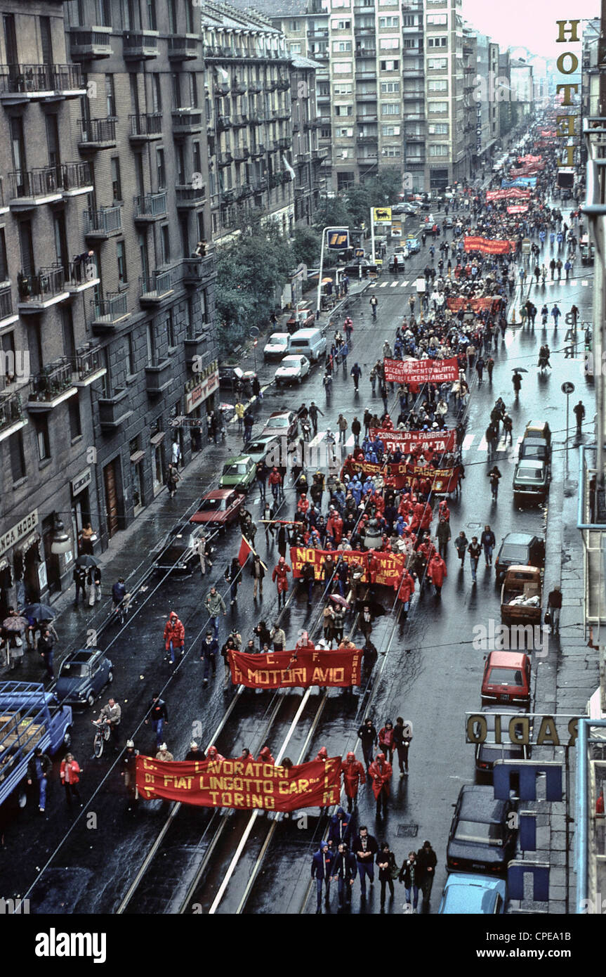 Europe Italy Piedmont Turin manifestation of metalworkers in the 70s ...