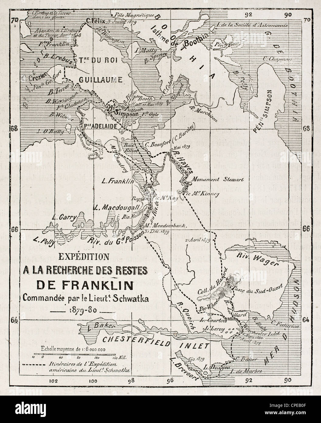 Search for Franklin's lost expedition, Schwatka itinerary old map Stock ...