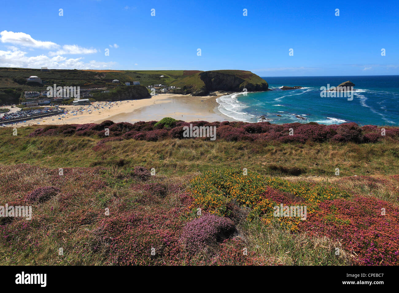 Coastline at Portreath coastal village, Cornwall County, England, UK ...