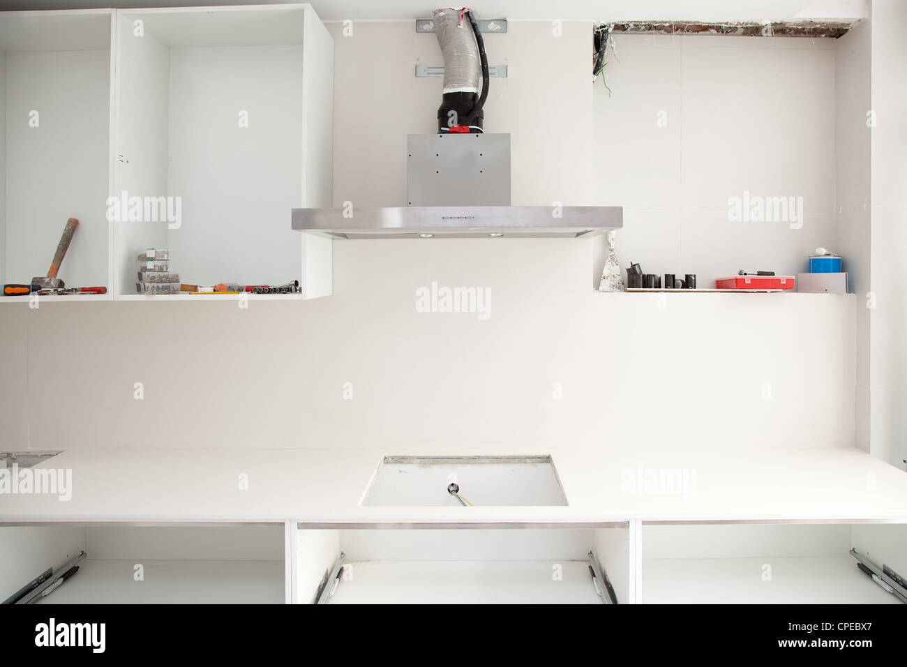 Interior design construction of a kitchen with cooker extractor fan ...