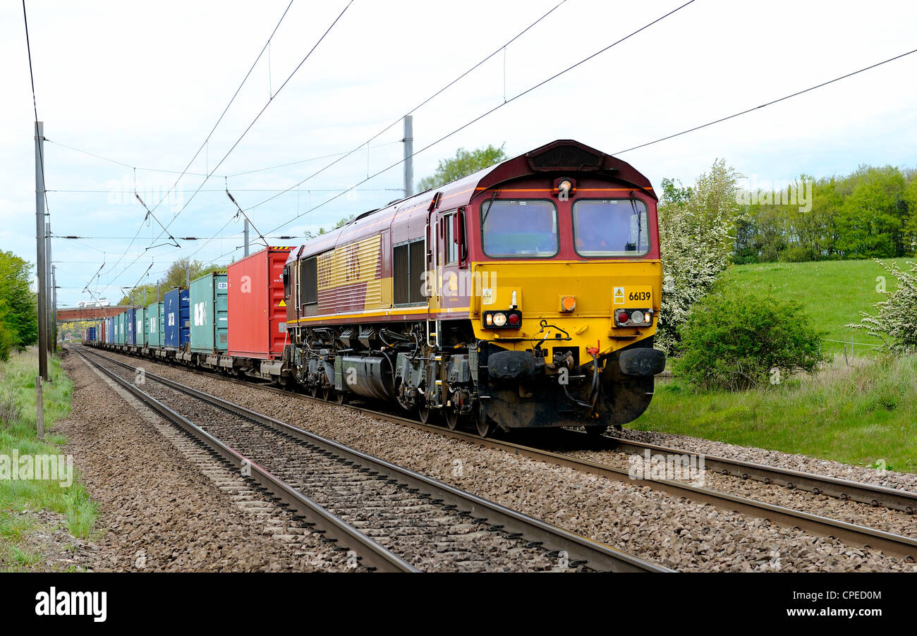 Goods train on the east coast main line Stock Photo - Alamy
