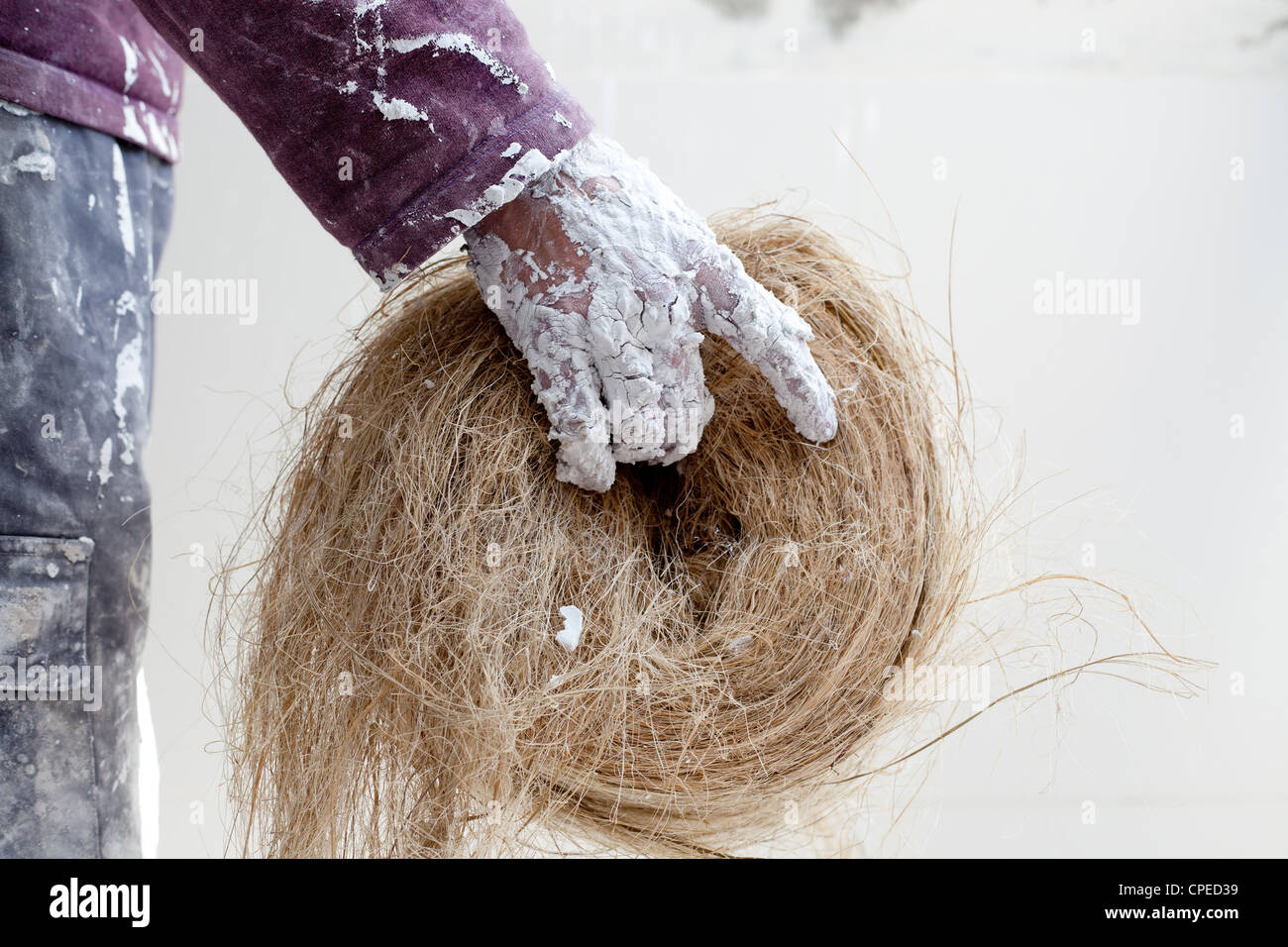 Plaster white dirty hand with hemp esparto for ceiling plasterboard ...
