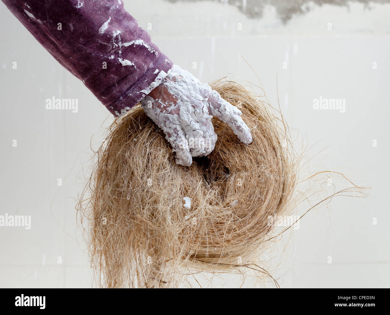 Plaster white dirty hand with hemp esparto for ceiling plasterboard ...