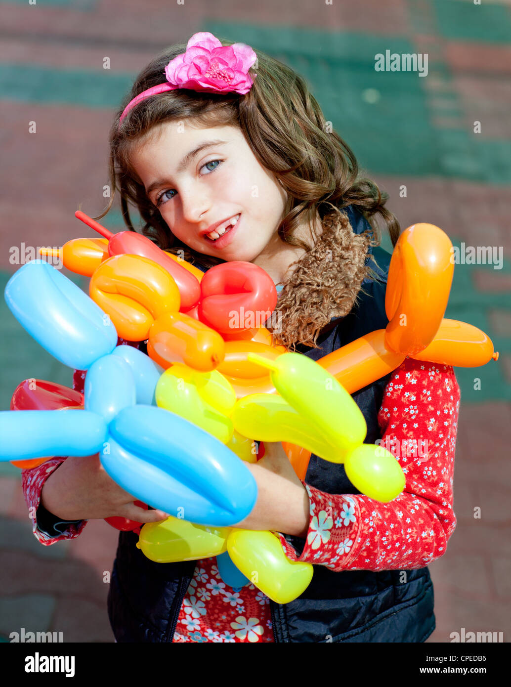 balloon twisting art children happy girl after workshop with many ...