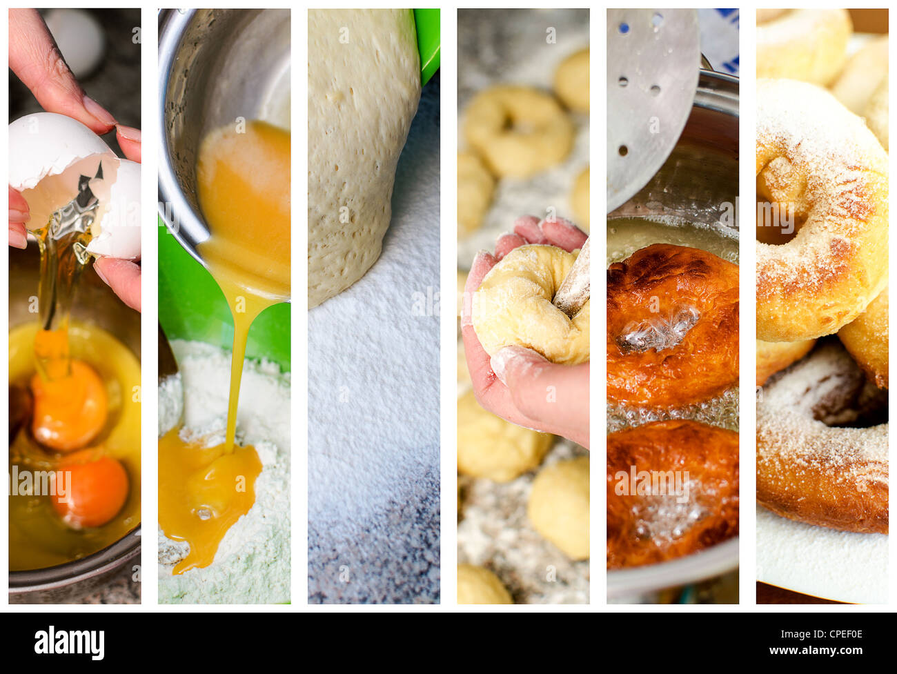 Donuts making collage. Six photos Stock Photo - Alamy