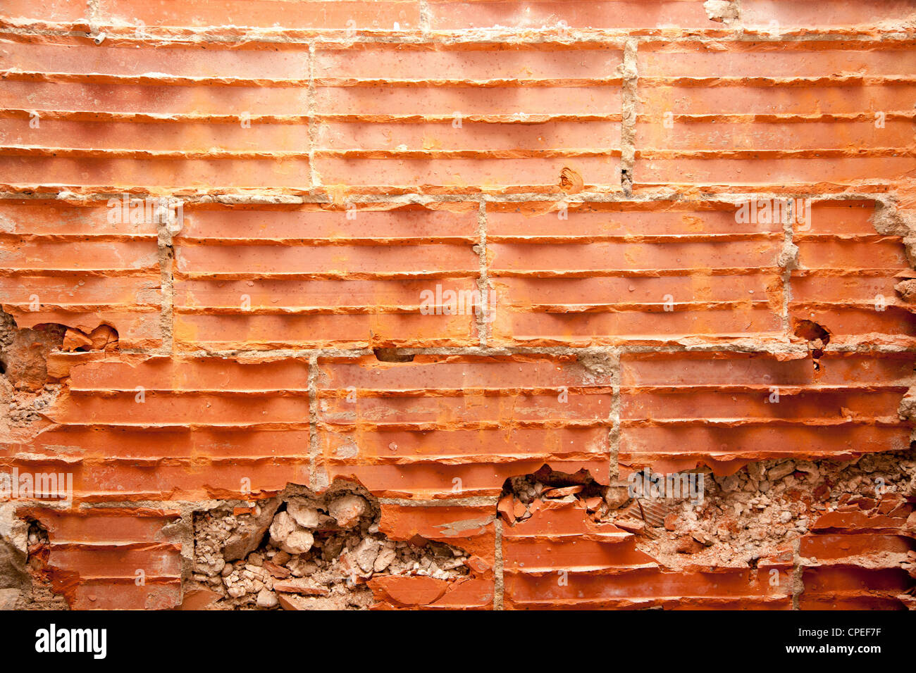 broken bricks in brickwall in wall restoration construction Stock Photo ...