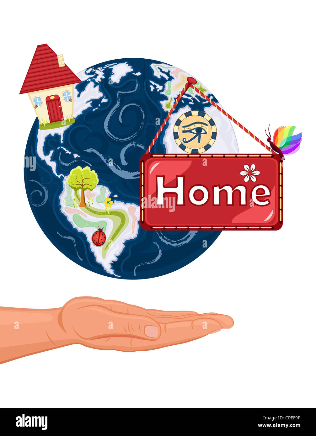Save our home planet - with hand giving the Earth globe. Isolated over ...