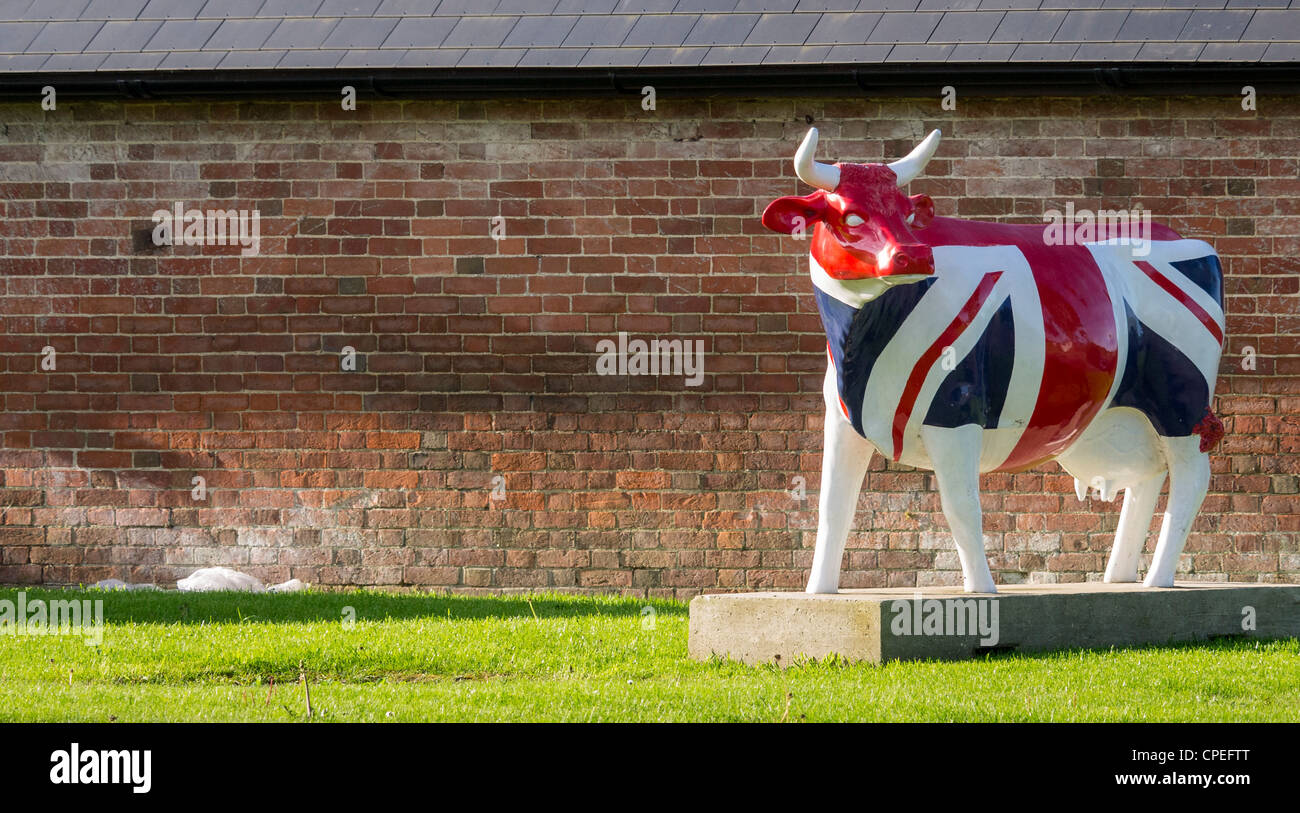 Lifesize statue of a cow painted with a Union Jack outside a farm near ...