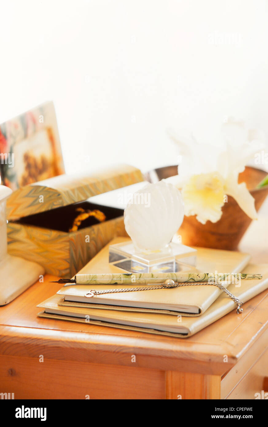 Writing Materials And Paperweight Stock Photo - Alamy