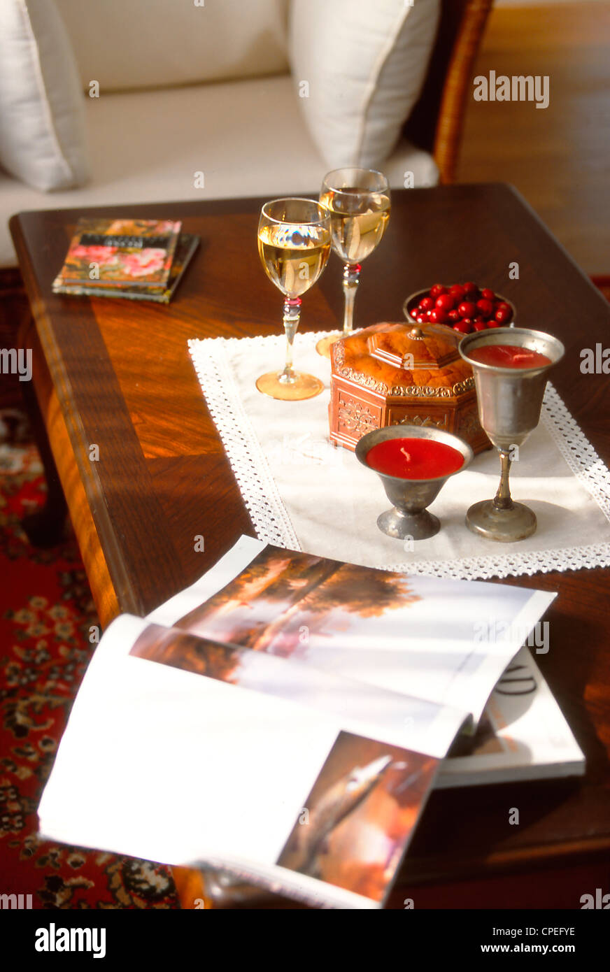 Coffee Table With Food And Drink Stock Photo - Alamy