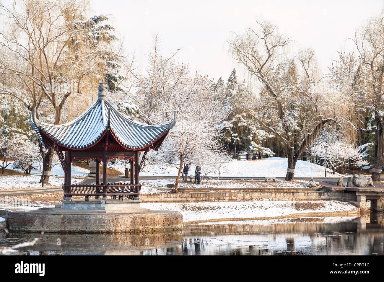 Chinese pavilion in the winter, a park of Beijing Stock Photo - Alamy