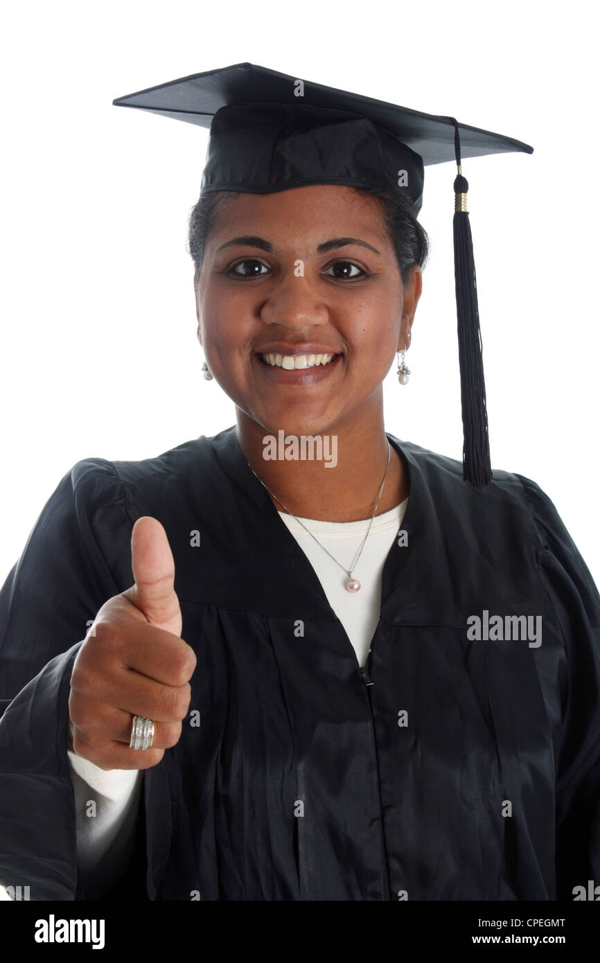Minority woman with her graduation cap and gown Stock Photo - Alamy