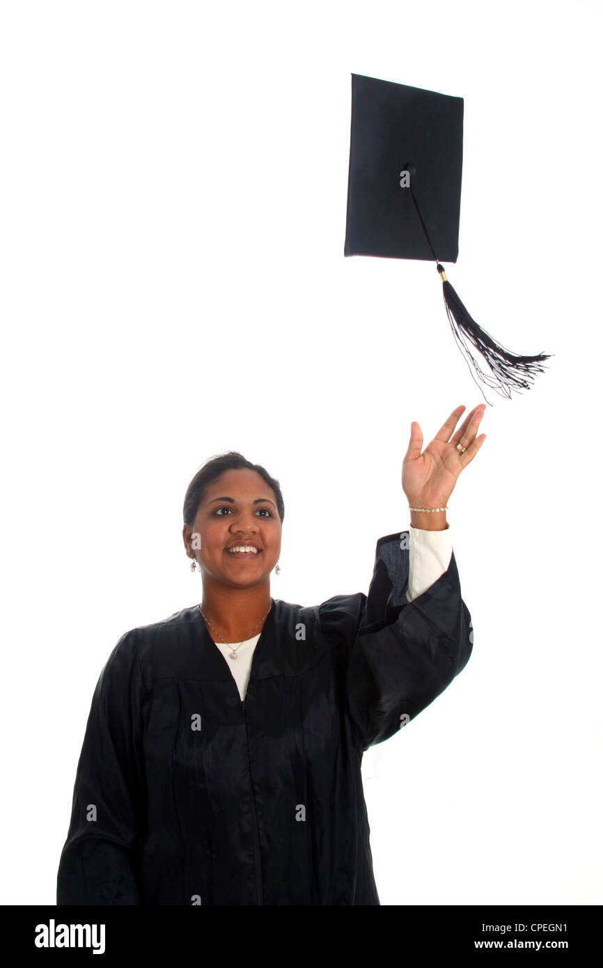 Minority woman with her graduation cap and gown Stock Photo - Alamy