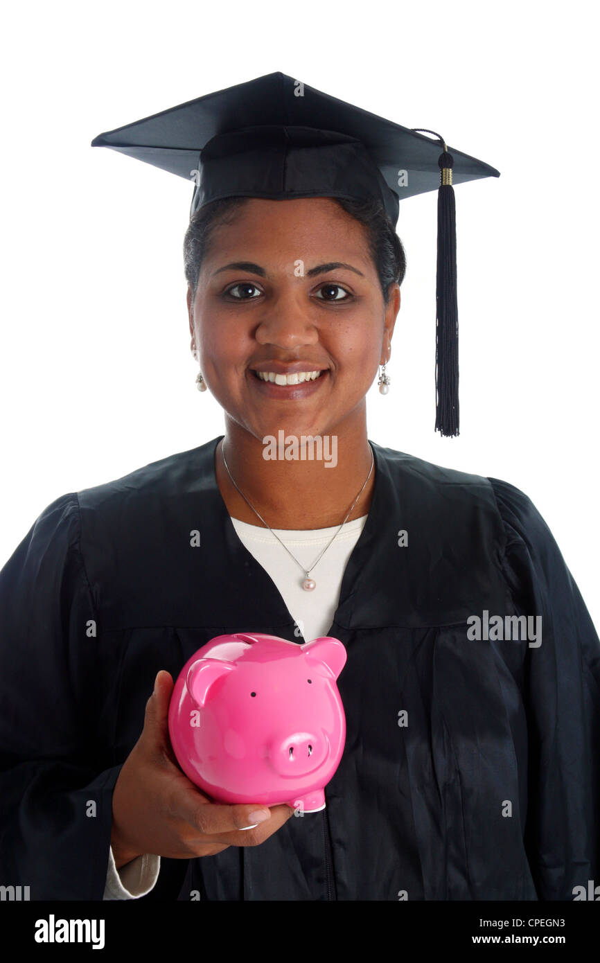 Minority woman with her graduation cap and gown Stock Photo - Alamy