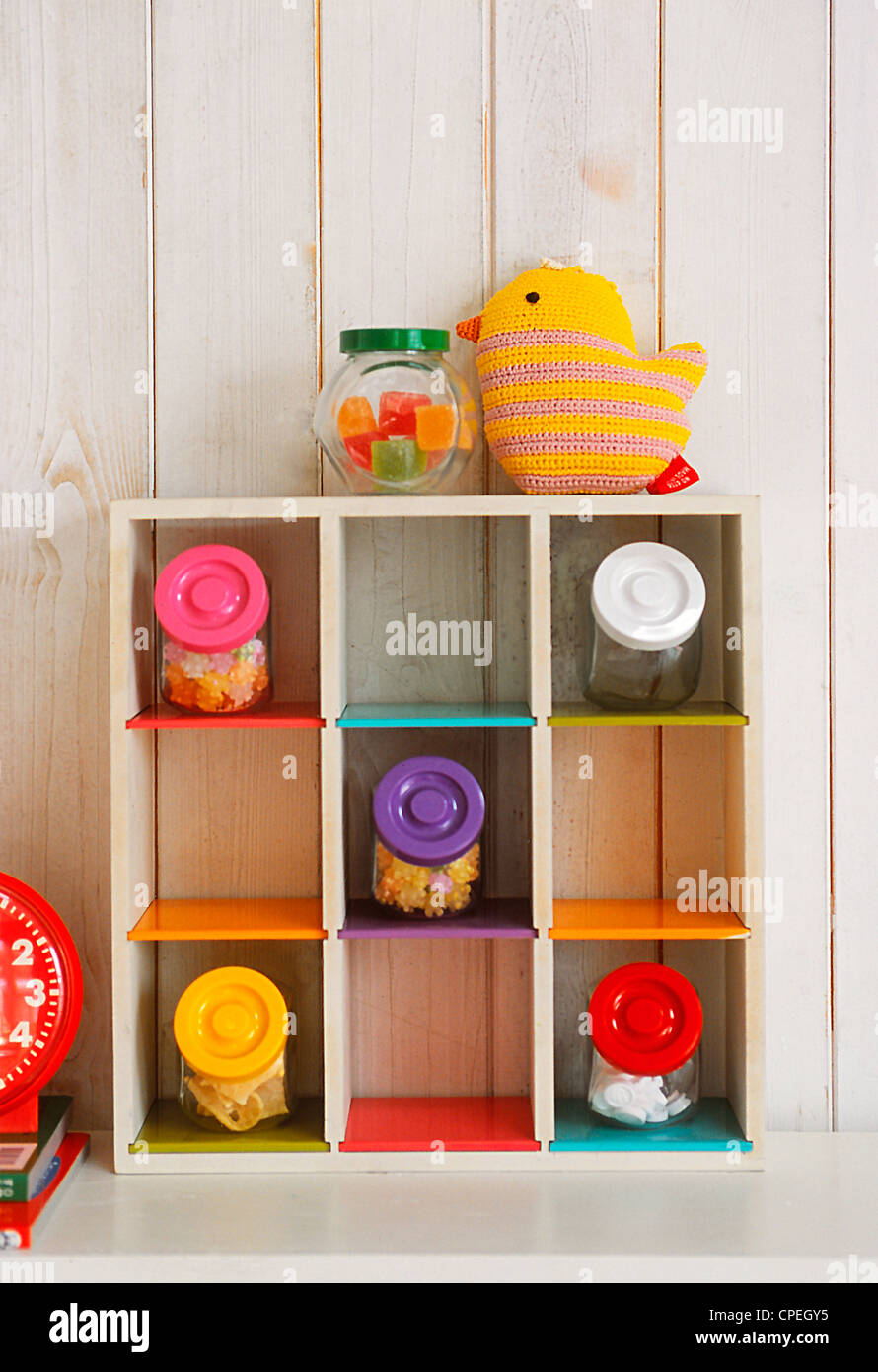 Candy Jars In Shelves Stock Photo - Alamy