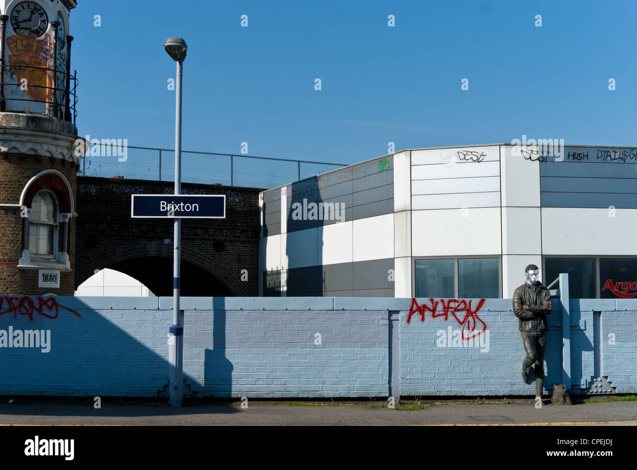 Brixton train station platform and graffiti Stock Photo - Alamy