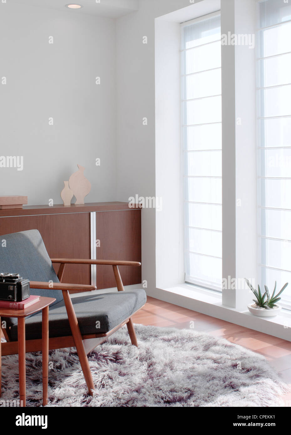 Easy Chair On Rug Near Window Stock Photo - Alamy