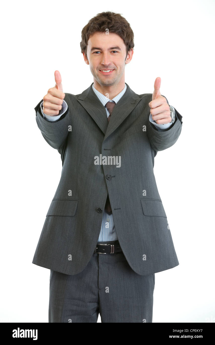 Modern businessman showing thumbs up Stock Photo - Alamy